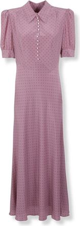 Alessandra Rich Femme, Robes, Violet, Taille: 42 FR Robe Midi en Soie avec D&eacute;tail de Boutons en Perle
