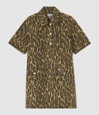 Ganni Robe Print Denim Khaki