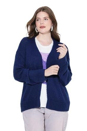 Ulla Popken Femme Grandes Tailles Cardigan Ouvert, Coupe Courte et Oversize, Contient de la Laine Bleu fonc&eacute; 46+ 832535750-46+
