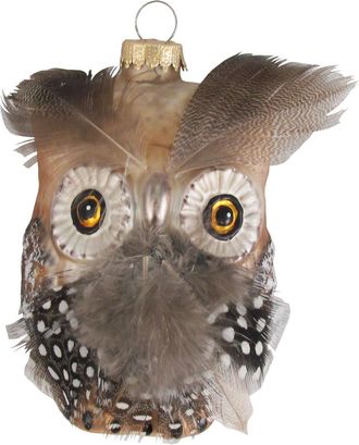 Krebs Glas Lauscha Weihnachtsdekoration/Christbaumschmuck aus Glas - Weihnachtsbaumanh&auml;nger Eule - Motiv: Eule Federapplikation - Gr&ouml;&szlig;e: ca. 10 cm