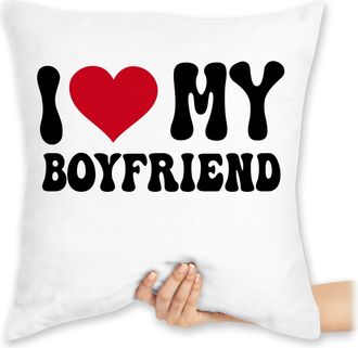 Shirtracer Kissen 40x40 Zierkissen - P&auml;rchen - I Love My Boyfriend I Partnerin Weihnachten Geschenk Freundin Geschenke Partnerin Geschenkideen Geburtstag I Liebe