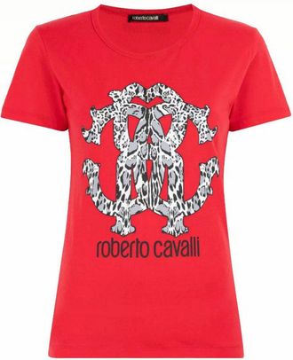Roberto Cavalli T-Shirt Firenze Damen RC Monogram Print Logo Slim Fit Scoop-Neck-Ausschnitt und Slim Fit für eine moderne Passform