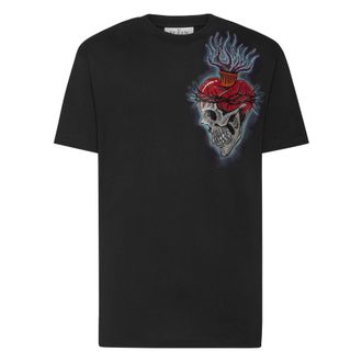 Philipp Plein Homme, Tops, Noir, Taille: 4XL T-Shirt Col Rond Love Tattoo