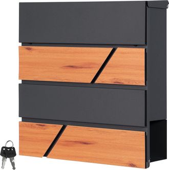 ML Design ML-Design Briefkasten Anthrazit/Holzoptik Eiche, Stahl, 37x37x11 cm, Moderner Postkasten mit Zeitungsfach, abschließbar, 2 Schlüssel, Design Wandbrief