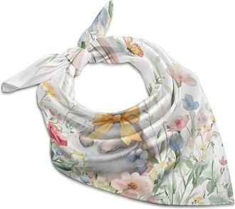 Generic Écharpe carrée en soie légère pour lapin de Pâques - Écharpe papillon pour cheveux - Respirant - Cadeau pour femme et homme, multicolore, 46x46cm