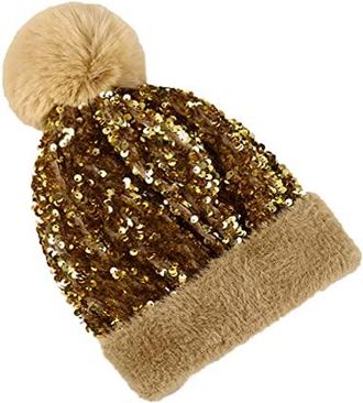 Generic Cocila Chaud Hiver Ski Bonnet Cap Casual Crochet Femmes Chapeau BéRets Casquette pour Enfant (Gold One Size) Bonnet sans Revers Hommes Hommes 62 Cm Fe