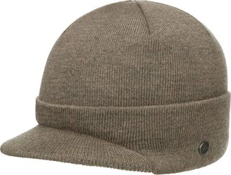 Lierys Fine Merino Strickcap Damen Herren Winterm&uuml;tze aus Merinowolle M&uuml;tze mit Schirm Herbst Winter braun One Size