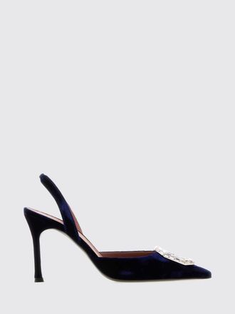 Amina Muaddi Escarpins slingback Camelia en satin avec boucle bijou