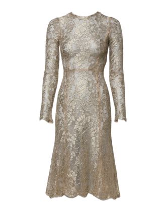 Dolce & Gabbana Womens Gold Floral Lace Long Sleeves Fit & Flare Dress