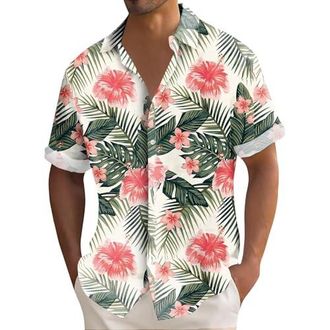 Generic Chemise hawa&iuml;enne amusante pour homme, chemise boutonn&eacute;e, l&eacute;g&egrave;re, &agrave; manches courtes, coupe ample, chemise d&eacute;t&eacute; &eacute;l&eacute;gante &agrave; imprim&eacute; floral, haut &agrave; rever