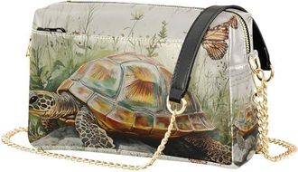 Mnsruu Sacs à bandoulière en cuir pour femme, motif tortue, papillon, fleur, vintage, sac à main