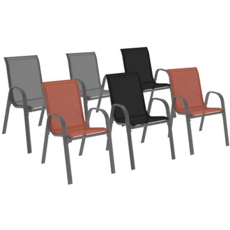 IDMarket Lot de 6 chaises de jardin LYMA m&eacute;tal et textil&egrave;ne empilables gris noir et terracotta