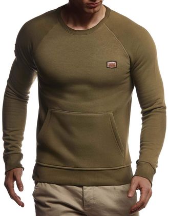 LEIF NELSON Herren Rundhals Ausschnitt Langarmshirt Slim Fit Baumwolle-Anteil Basic Männer Longsleeve Pulli Khakies Sweatshirt Jungen Pullover Crew Neck T-Shirt L