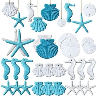 Jetec Lot de 26 d&eacute;corations en r&eacute;sine en Forme d&eacute;toile de mer, d&eacute;coration de No&euml;l, Plage, oc&eacute;an, Coquillages, d&eacute;coration pour Sapin de No&euml;l, Maison, Mariage
