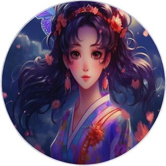 Generic Tapis Rond Salon, Fille Style Japonais Papillon Tapis de Sol D&eacute;coration Antid&eacute;rapant 100 cm (Round) Tapis de Sol D&eacute;coration Antid&eacute;rapant Violet