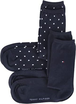 Tommy Hilfiger chaussettes femme - Bleu nuit et bleu nuit &agrave; pois - Taille 35/38 Lot de 2