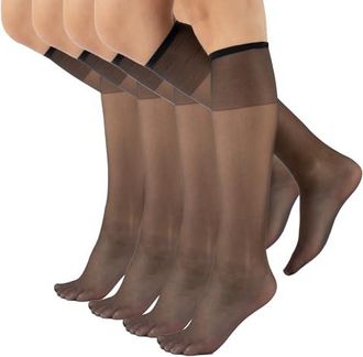 CALZITALY PAQUET 4 PAIRES MI-BAS AU GENOU EXTRA FINS VOILES 15 DEN | CHAUSSETTES HAUTES EN LYCRA | BAS AUX GENOUX | NOIR, NATUREL | BONNETERIE ITALIENNE (TAILLE