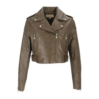 Michael Kors Veste style motard aspect froiss&eacute; - Femme - Vestes - Vert - Taille: 42 FR
