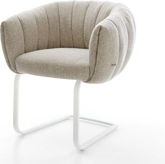 DELIFE Freischwinger Jada-Flex Webstoff Soft Beige Freischwinger flach Wei&szlig; Taschenfederkern, Esszimmerst&uuml;hle
