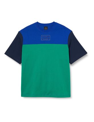 A|X Armani Exchange Herren Sustainable, Short Sleeves, Printed Logo, Cross Gender Polo Sweater, Blue/Green/Black, L EU