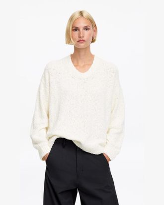 Arket Boucl&eacute;-Pullover Aus Baumwollmischung -Wei&szlig;