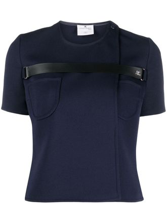 Courrèges t-shirt à détail de brides - Bleu