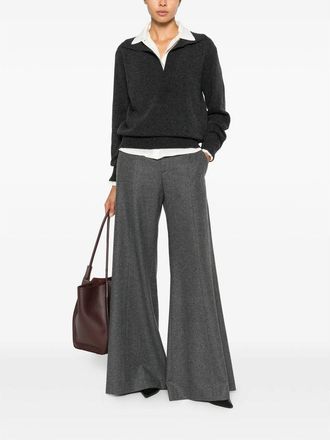 Brunello Cucinelli Virgin Wool & Cashmere Wide Leg Trousers - Gray