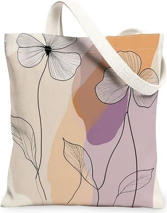 Generic Sac fourre-tout en toile avec fleurs violettes printani&egrave;res pour le shopping, 33 x 38 cm, motif floral r&eacute;tro du milieu du si&egrave;cle, sac d&eacute;picerie r&eacute;util