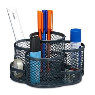 Relaxdays Stiftehalter drehbar, 7 Fächer, Metall, HBT: 10,5 x 16 x 17 cm, Stifteaufbewahrung Schreibtisch, anthrazit