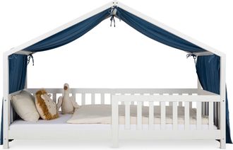 IDIMEX Hausbett Himmel LIAN in dunkelblau - Betthimmel aus 100% Baumwolle, Baldachin Musselin zweilagig, Bettvorhang für Hausbetten, Hausbett Deko