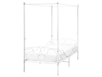 Beliani Himmelbett Metall weiß mit Metallrost 90x200 cm Einzelbett verschnörkelt Sormery