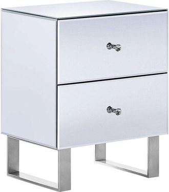 Beliani Table de Chevet en Verre Miroiravec 2 Tiroirs Pratiques et Pieds en Métal Idéale pour Chambre au Style Glamour et Moderne Beliani