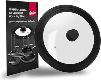 Steuber culinario - Couvercle universel en verre - trou vapeur et contour en silicone - anti-éclaboussures - pour diamètre : 24/26/28