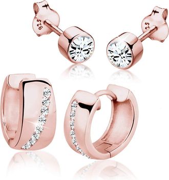 Elli Ohrringe Damen Creolen und Stecker Set Edel mit Kristalle aus 925 Sterling Silber