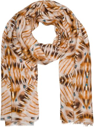 styleBREAKER Damen Schal Batik Shibori Muster mit Metallic Streifen, Leichtes Ethno Tuch mit kurzen Fransen 01016228, Farbe:Beige-Braun