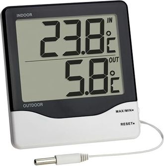 TFA Dostmann Digitales Innen-Außen-Thermometer, 30.1011, großes Display Höchst- und Tiefwerte, Innen- und Außentemperatur schwarz L140 x B24 x H235 mm