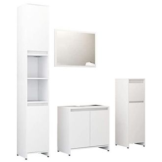 vidaXL Ensemble de Meubles de Salle de Bain 4 pcs, Ensemble de Armoires avec Rangement, Organisateur de Toilette Int&eacute;rieur, Blanc Bois dIng&eacute;nierie