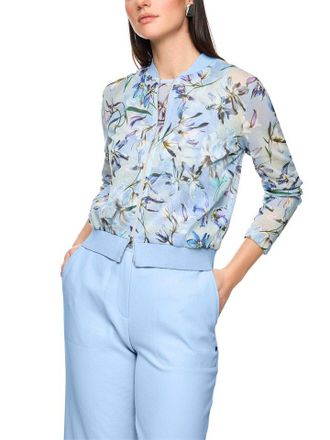 Marc Cain Strickjacke Serene Hues Premium Damenmode Allover-Blumenmotiv, im Blouson-Stil, 2-Wege-Rei&szlig;verschluss