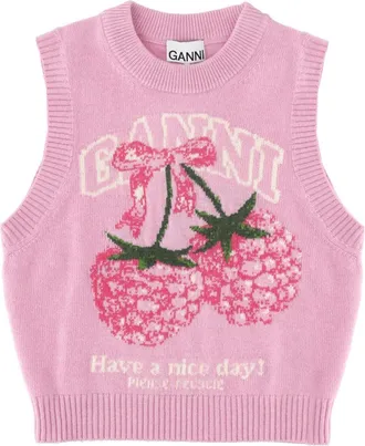 Ganni Wool-Blend Gilet - Pink