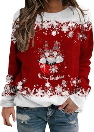 Generic Ydsxlp Chandails de Noël à manches longues pour femme - Pull à col rond - Pull ample - Confortable et léger - Tunique, C-rouge, 3XL