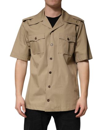Dolce & Gabbana Brown Pin Up Short Sleeves Men Casual Shirt Cotton