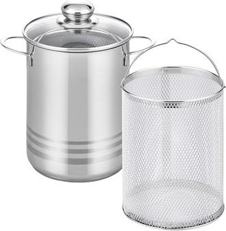 ELO Basic Brillant Spargeltopf mit Glasdeckel, inklusive Sieb, zylindirsche Form mit Abgie&szlig;rand, Volumenskala, backofenfest, induktionsgeeignet, Schwarz