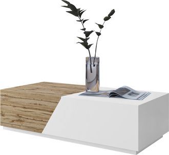 Mirjan24 Ausziehbarer Couchtisch mit Behälter Nesezi, Stylischer Kaffeetisch, Sofatisch, Tee Tisch, Wohnzimmertisch, Kaffeetisch, Beistelltisch (Wotan/Weiß)