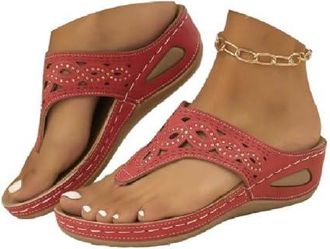 Generic Sandales orthop&eacute;diques pour femme, tongs compens&eacute;es avec soutien de la vo&ucirc;te plantaire pour femme, sandales &agrave; enfiler, coupe large, chaussures de plag