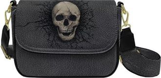 Hugs Idea Sac à main à bandoulière en cuir pour femme avec large sangle, Tête de mort gothique, Taille unique