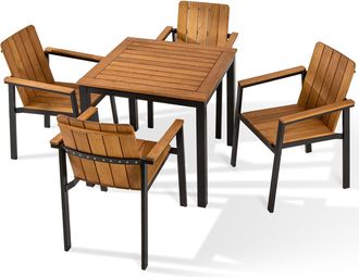 Konsimo Lenti Gartenm&ouml;bel-Set aus Robinienholz - Premium Terrassenm&ouml;bel mit Aluminiumgestell, FSC Zertifiziert. (Braun/Anthrazit, 4X Stuhl 1x Kleiner Tisch)