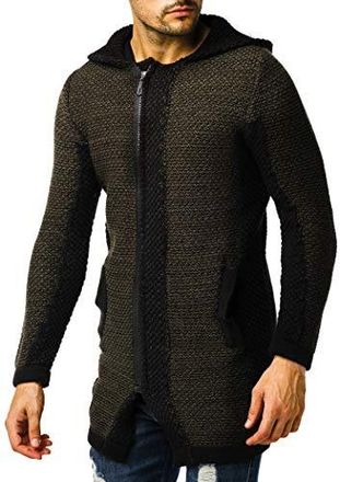 LEIF NELSON Veste en Tricot Pour Homme - Fermeture Éclair, Capuche, Mi-Saison - Loisirs, Coupe Ajustée - LN6150, Kaki/Noir, M