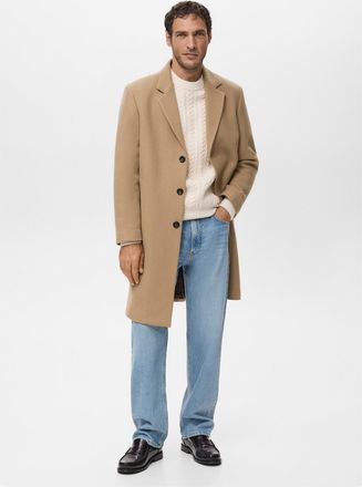 Mango Manteau laine Manteco revers marron moyen - Homme - XXL - MANGO MAN