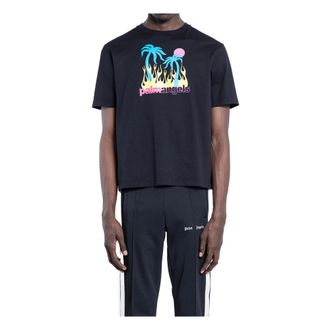 Palm Angels Homme, Tops, Noir, Taille: XL Burning Oasis Slim Tee