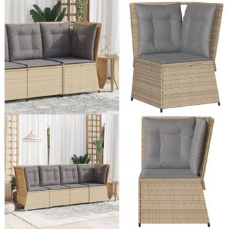vidaXL Garten-Ecksofa mit Kissen Beige Poly Rattan - Vidaxl
